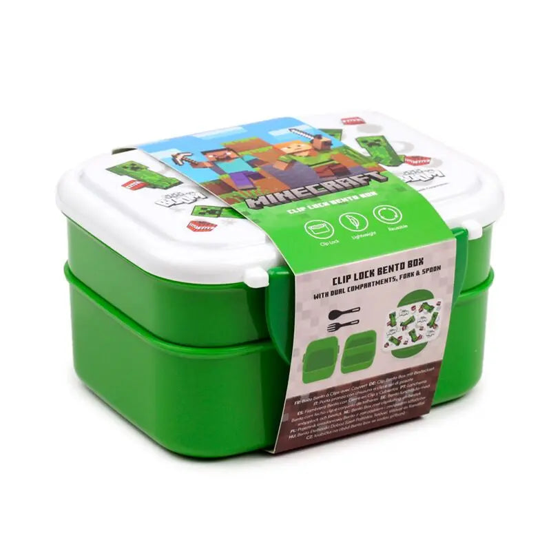 Minecraft Creeper & TNT Clip Lock Stacked Bento Lunch Box with Cutlery ...